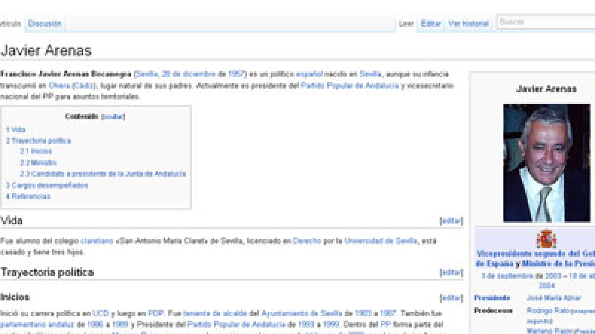 Imputado por falsear la biografía de Javier Arenas en Wikipedia | Público
